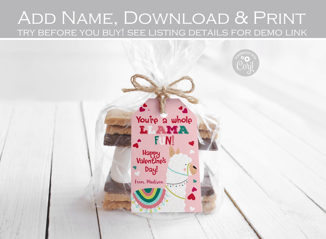 Llama Valentine's Day Tag Printable, Llama Valentines Tag, Classroom ...