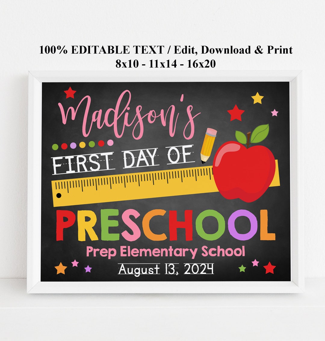 Editable First Day of School Printable Sign Girl Back to School ...