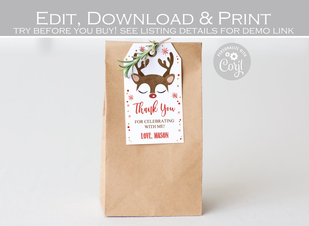 Reindeer Thank You Tags Oh Deer 1st Birthday Party Favor - Etsy