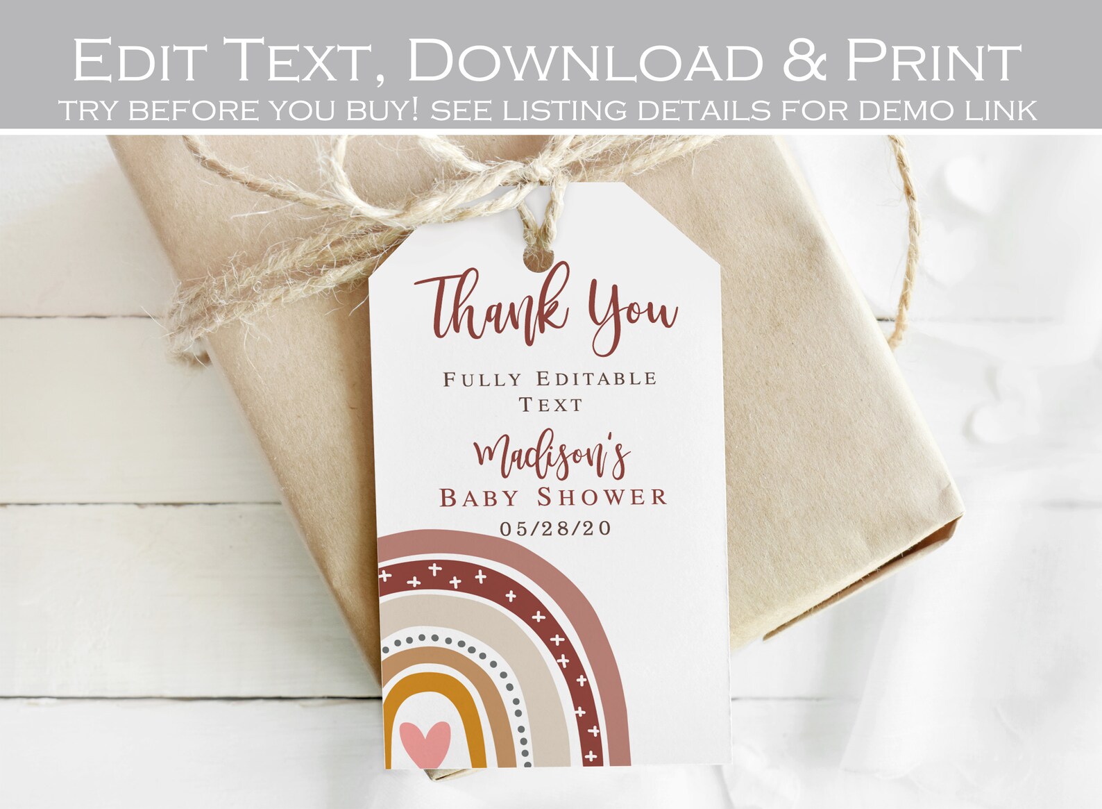 EDITABLE Tic Tac Labels Printable Boho Rainbow Girl Baby - Etsy