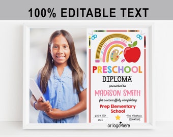 EDITABLE Preschool Diploma Printable, Boy Girl Personalized ...