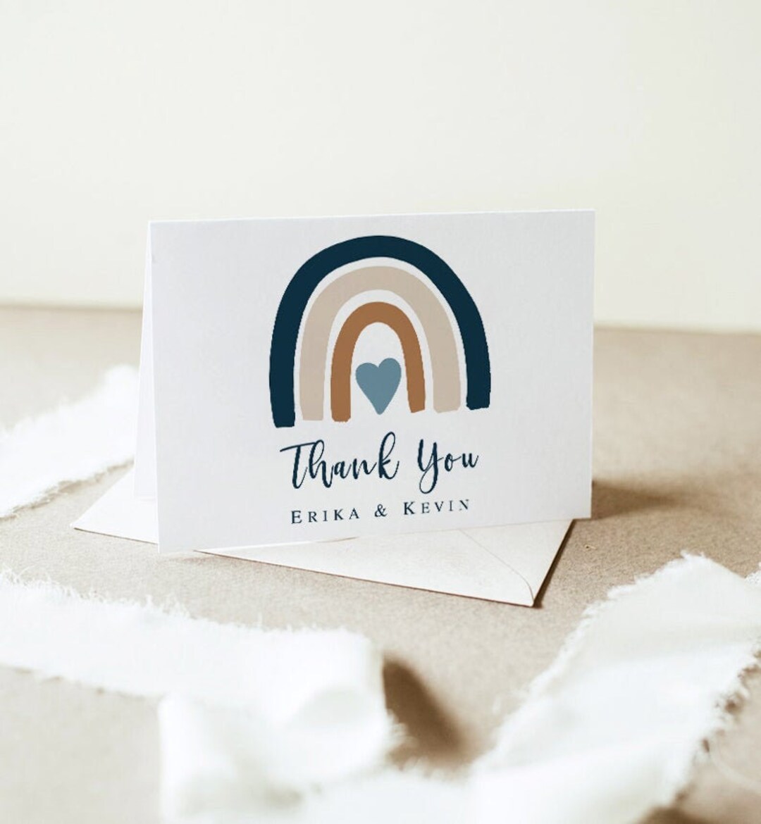 EDITABLE Boho Rainbow Thank You Card Printable, Boy Baby Shower Flat ...