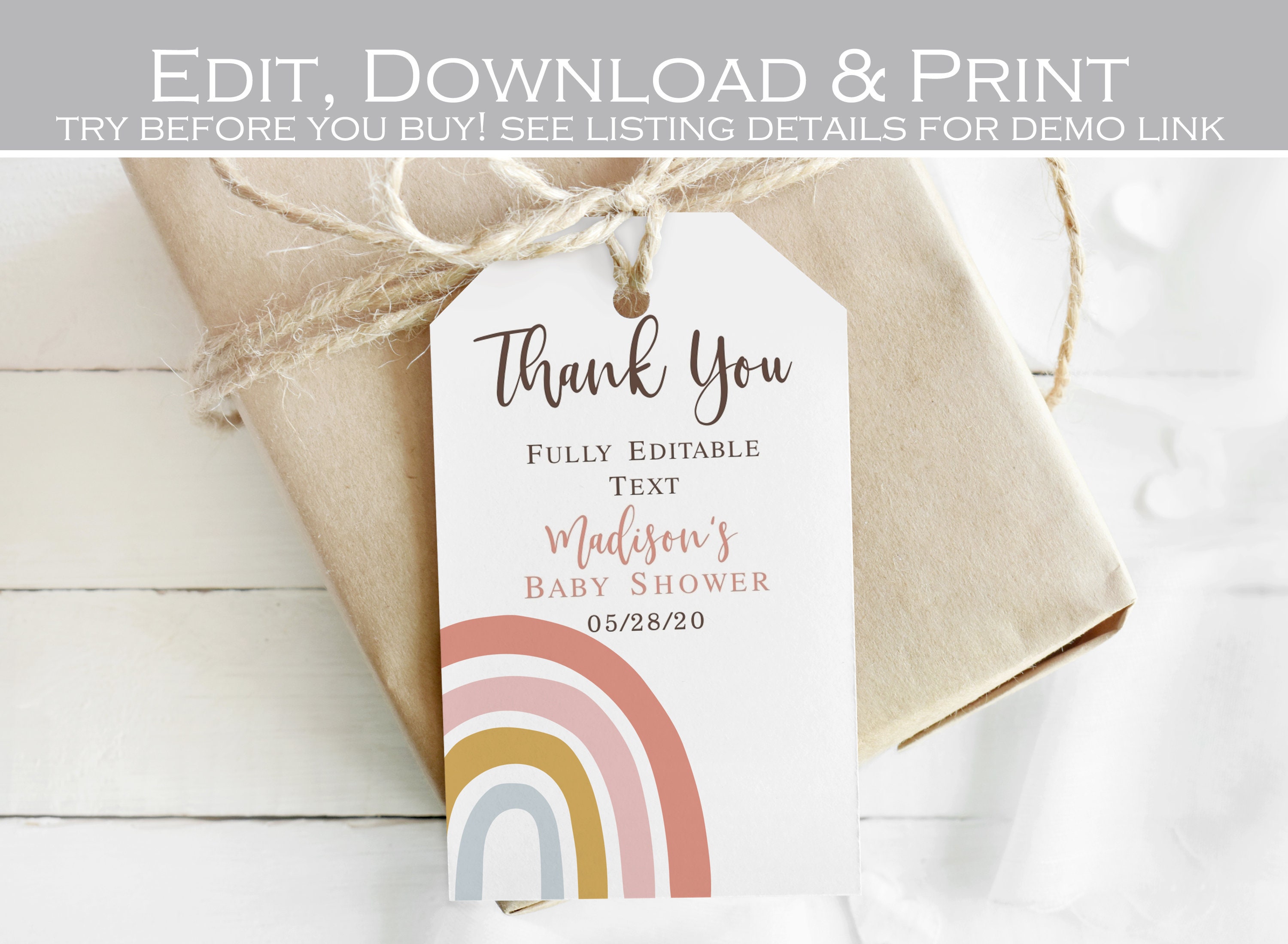 EDITABLE Boho Rainbow Baby Shower Welcome Sign Printable, Earth Tones ...