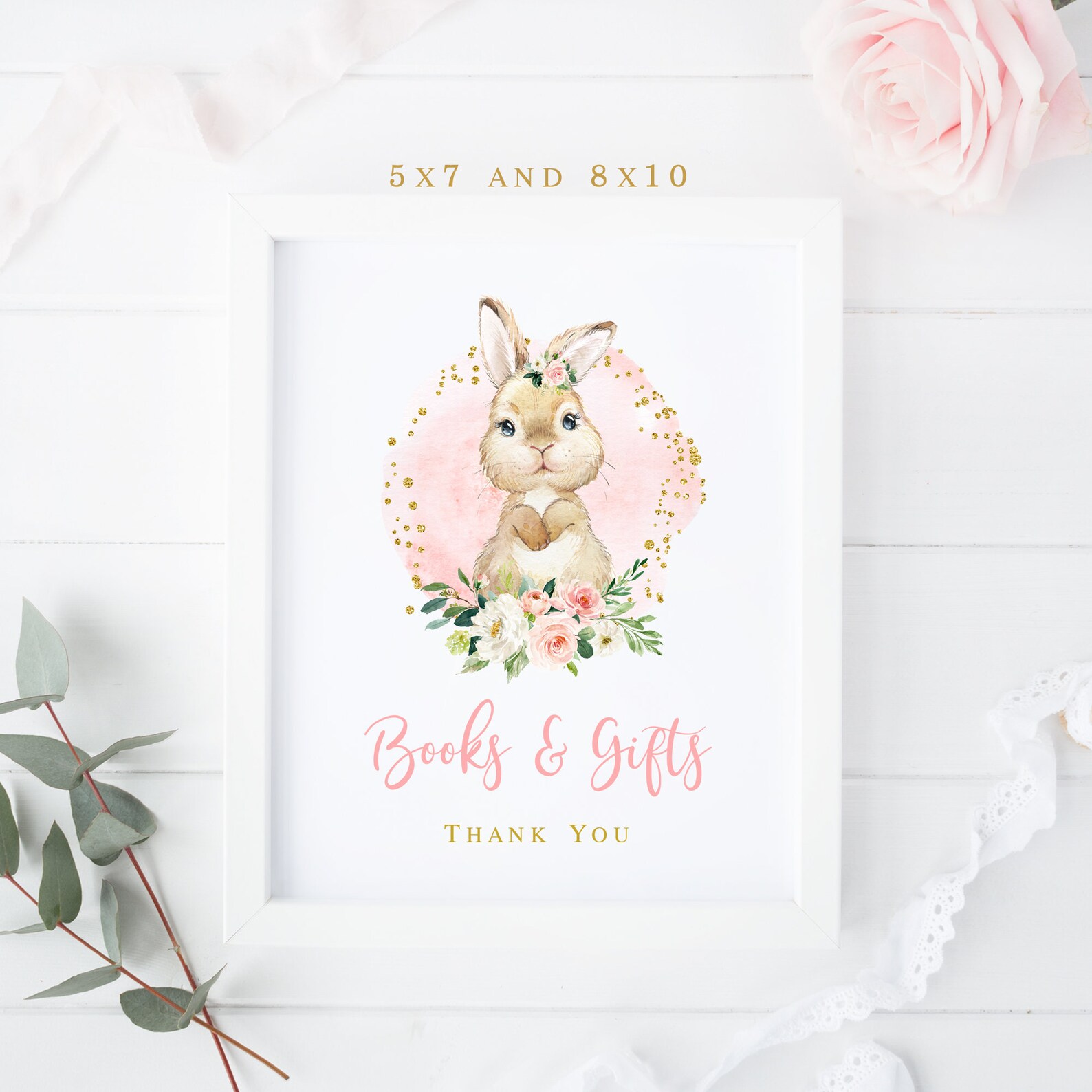 Bunny Diaper Raffle Sign and Tickets Printable, Floral Girl Baby Shower ...