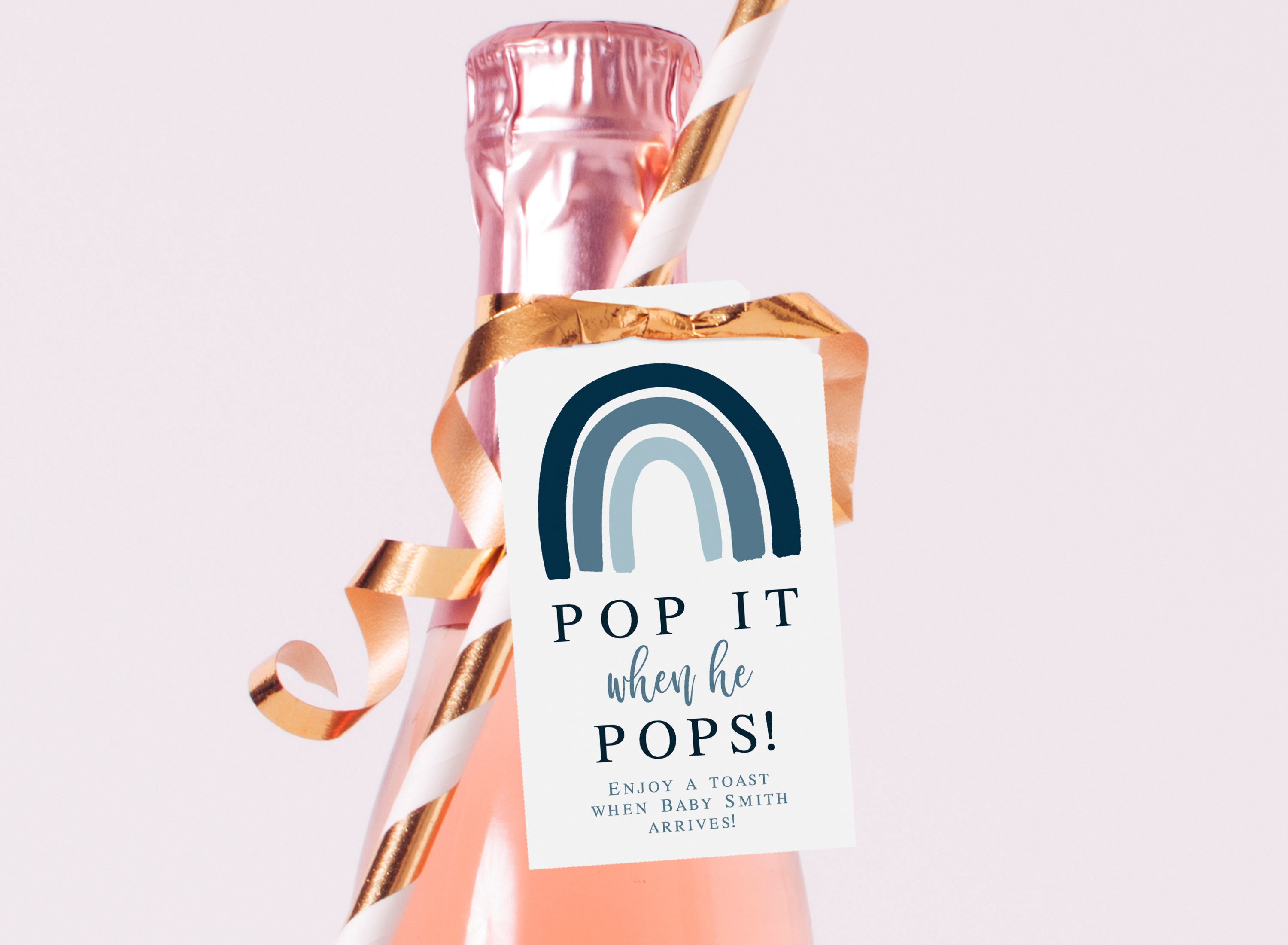 EDITABLE Pop It When He Pops Tag Printable Boy Boho Blue - Etsy