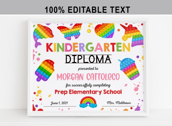 EDITABLE Girl Kindergarten Diploma Printable Personalized | Etsy