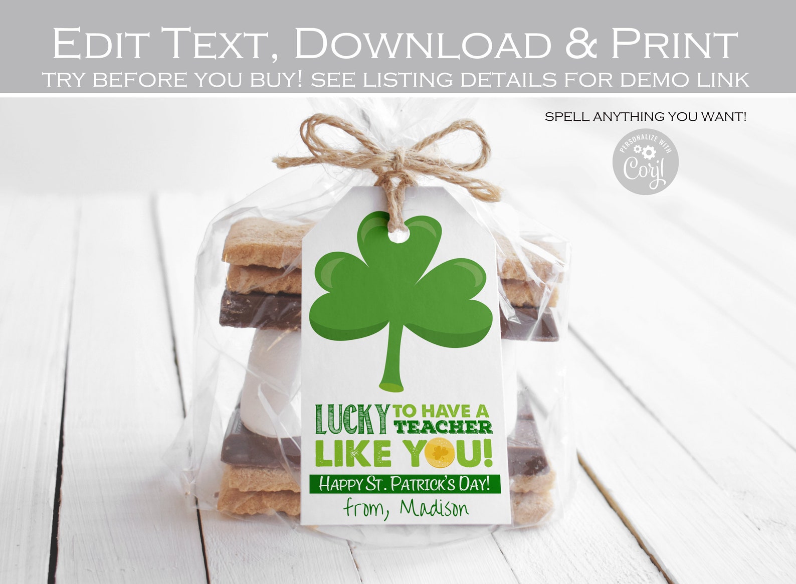 Editable St. Patrick's Day Tag Printable St. Patty's | Etsy