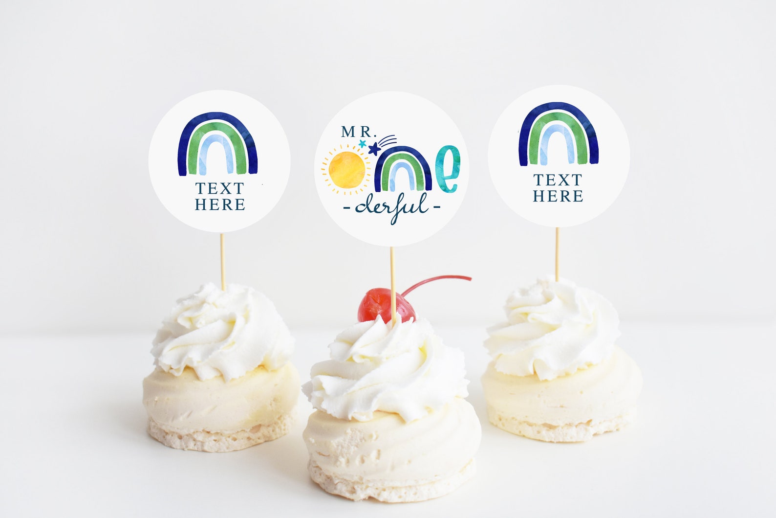 Editable Boho Blue Green Rainbow First Birthday High Chair Banner ...