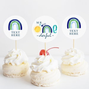 Editable Boho Blue Green Rainbow First Birthday High Chair Banner ...