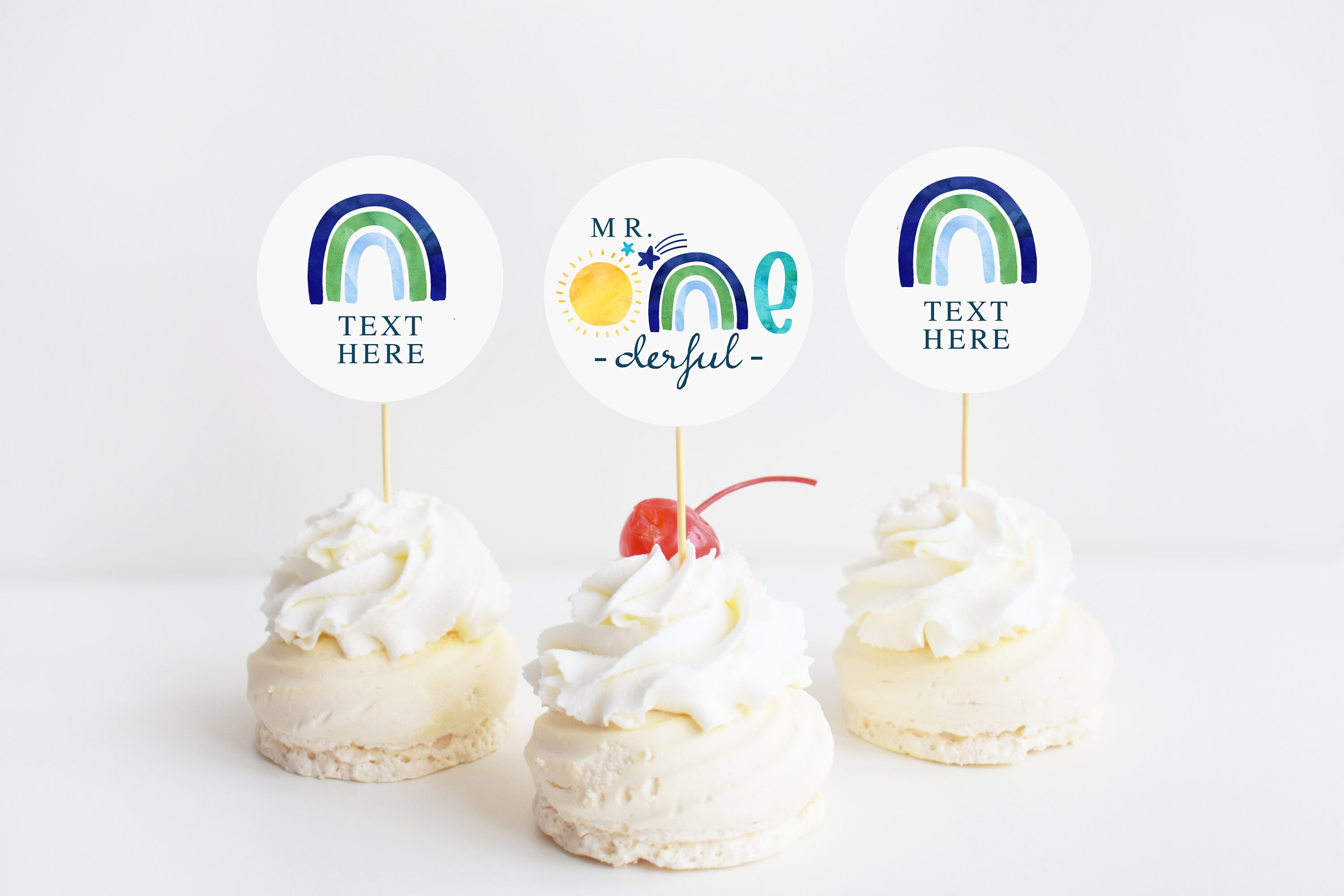 Editable Boho Blue Green Rainbow First Birthday High Chair Banner ...
