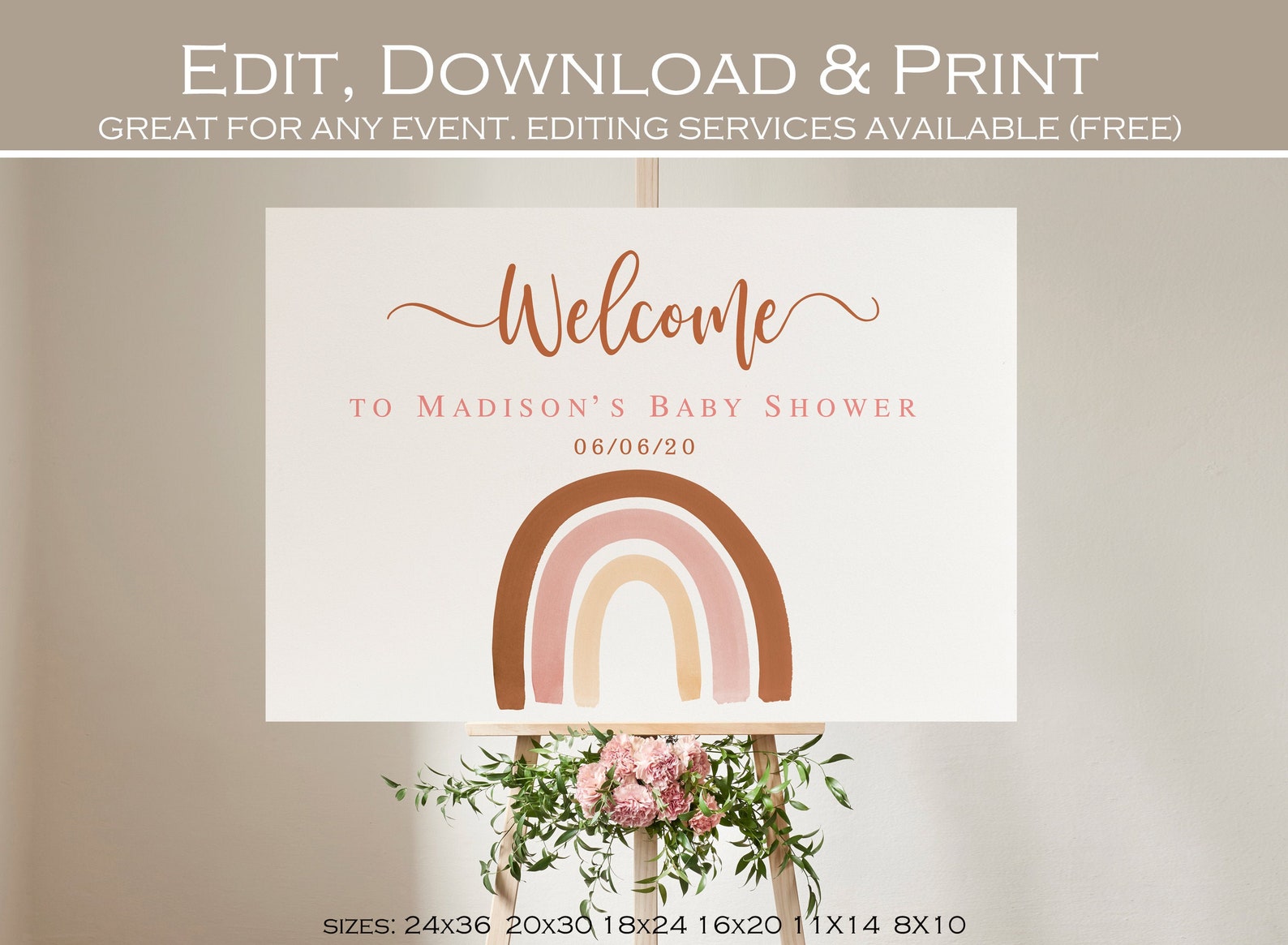 EDITABLE Boho Rainbow Baby Shower Welcome Sign Printable - Etsy
