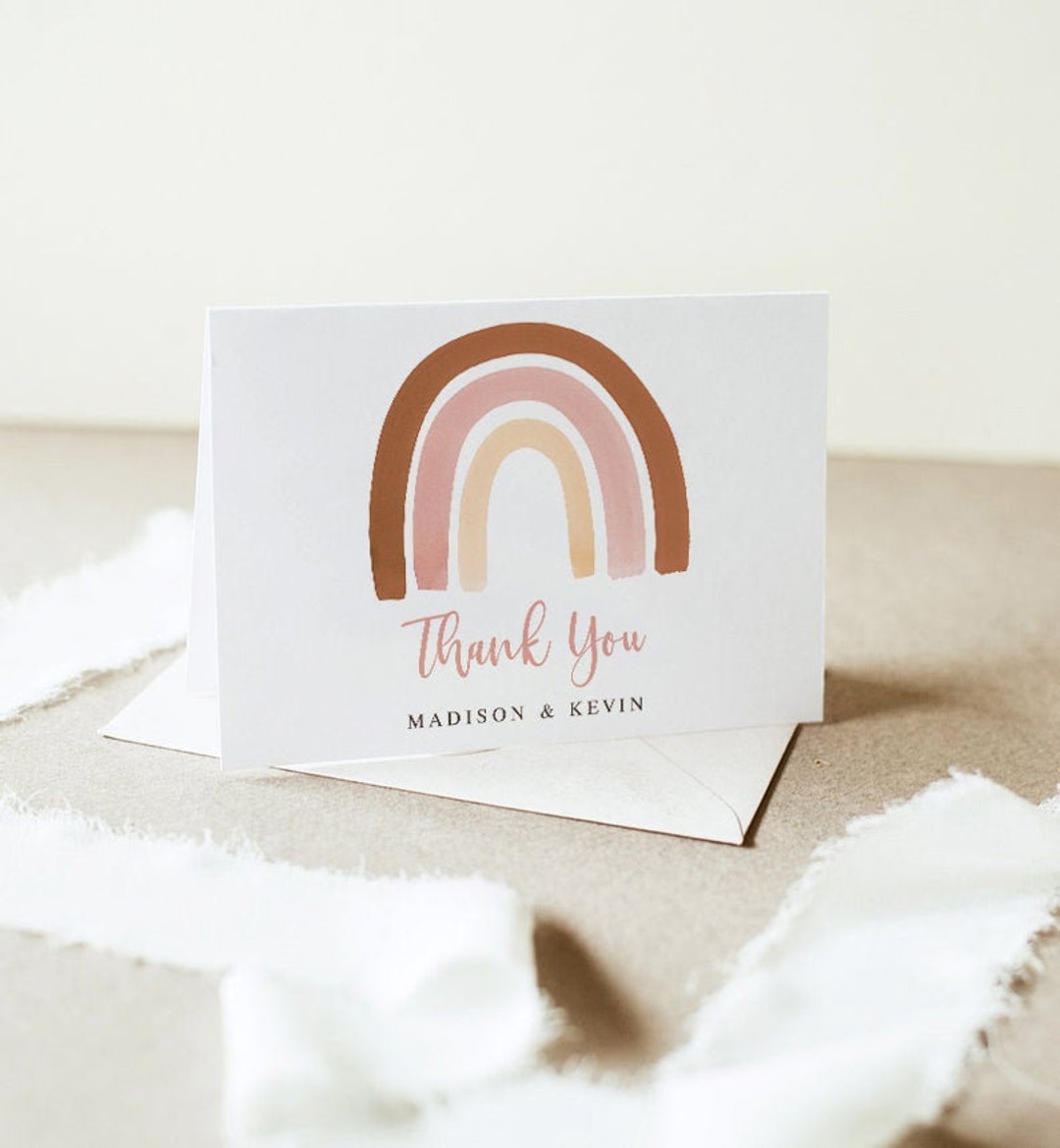 EDITABLE Boho Rainbow Thank You Card Printable, Girl Baby Shower Flat ...