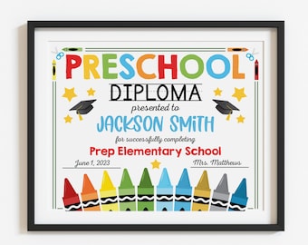 EDITABLE Preschool Diploma Printable, Kids Preschool Graduation ...