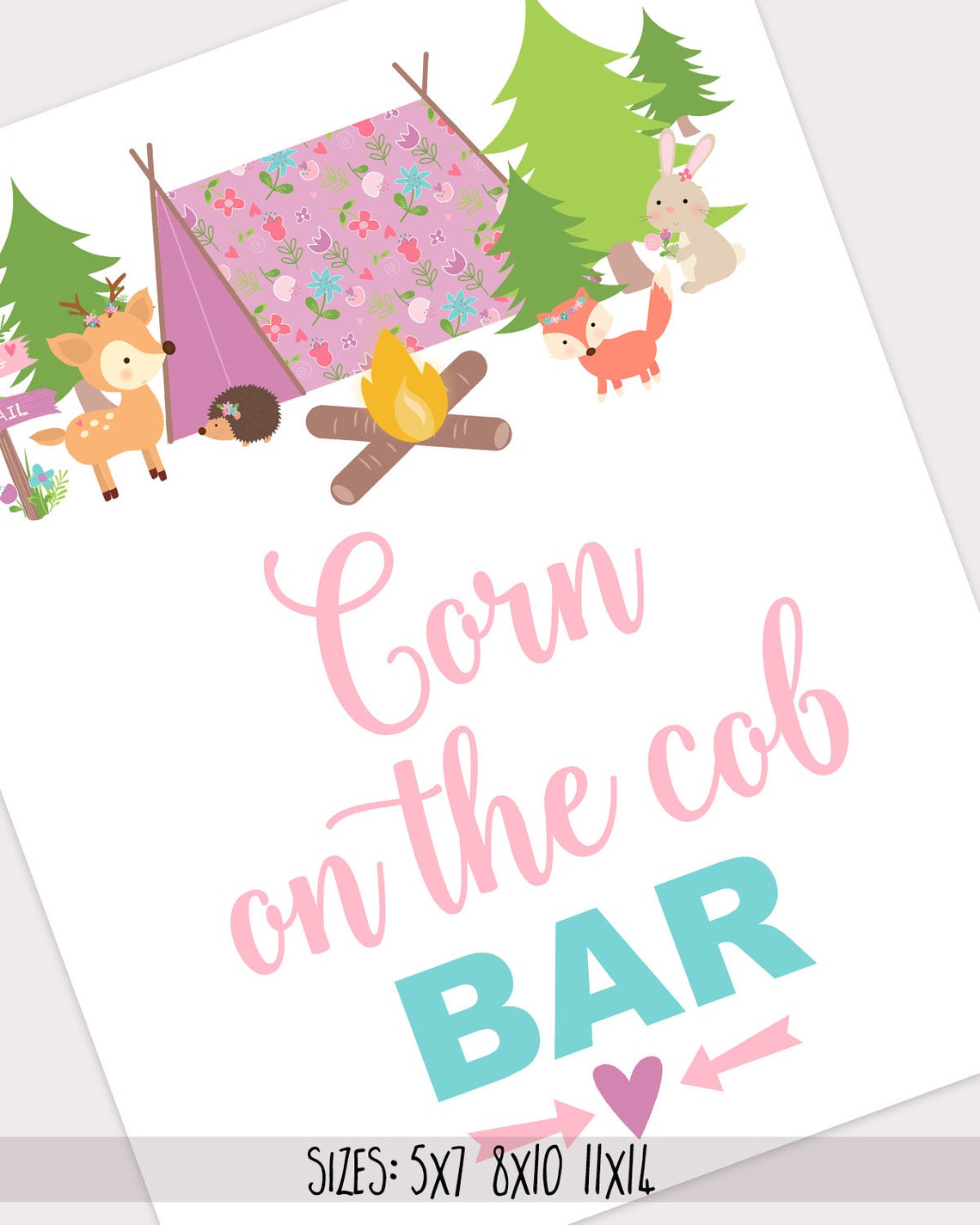 Corn on the Cob Bar Sign Printable, Girl Camping Birthday Party, Camp ...