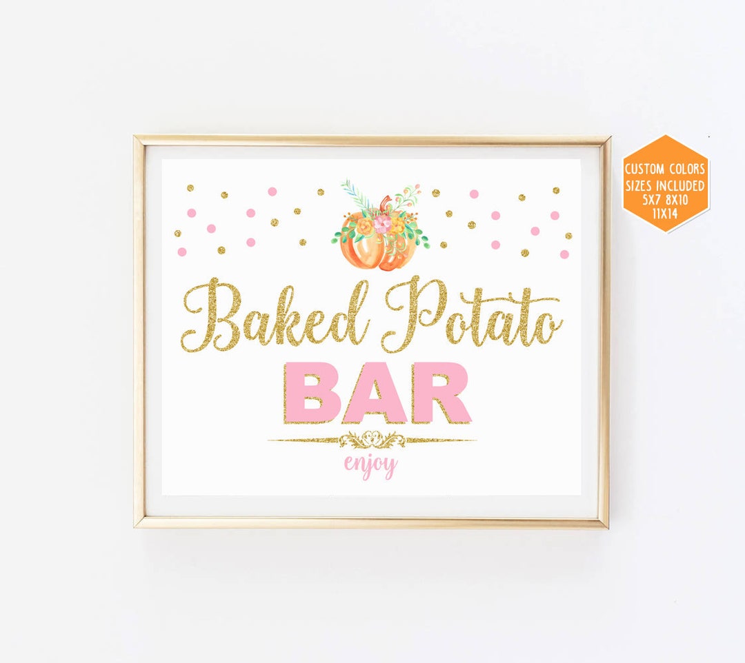 Baked Potato Bar Sign Printable, Fall Bridal Shower, Pink and Gold ...