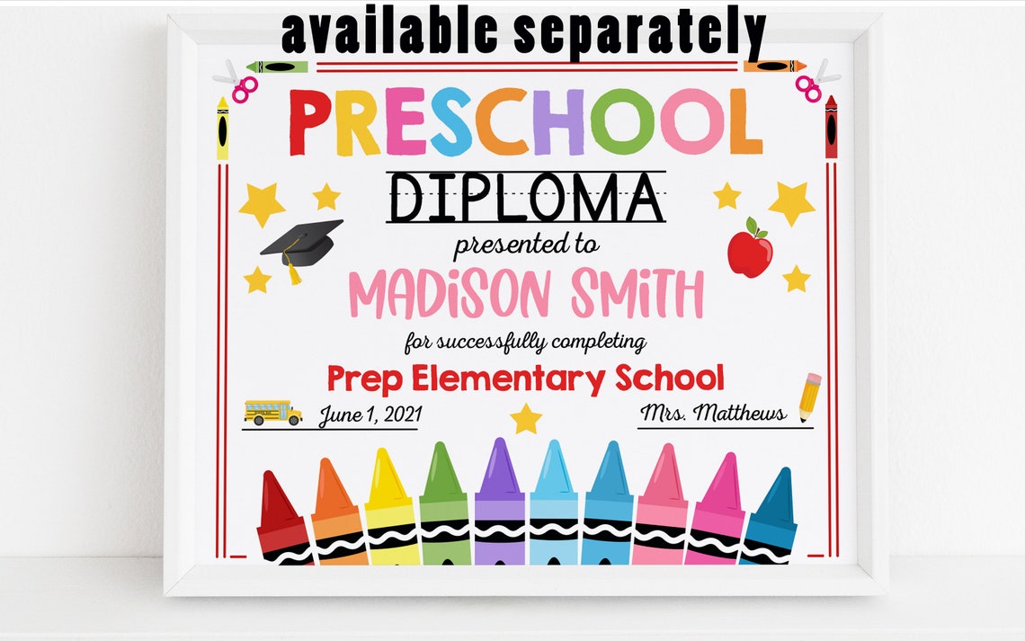 ANY GRADE EDITABLE Preschool Diploma Printable Personalized - Etsy