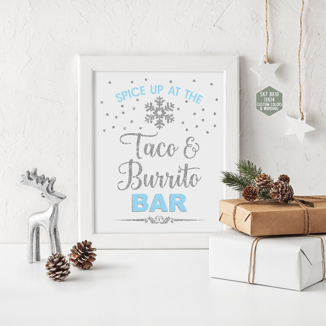Taco and Burrito Bar Sign Printable, Winter Onederland Decorations ...