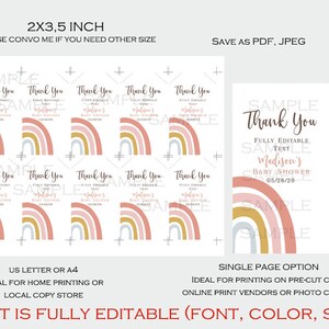 EDITABLE Boho Rainbow Thank You Tag Printable, Baby Shower Gift Tag ...