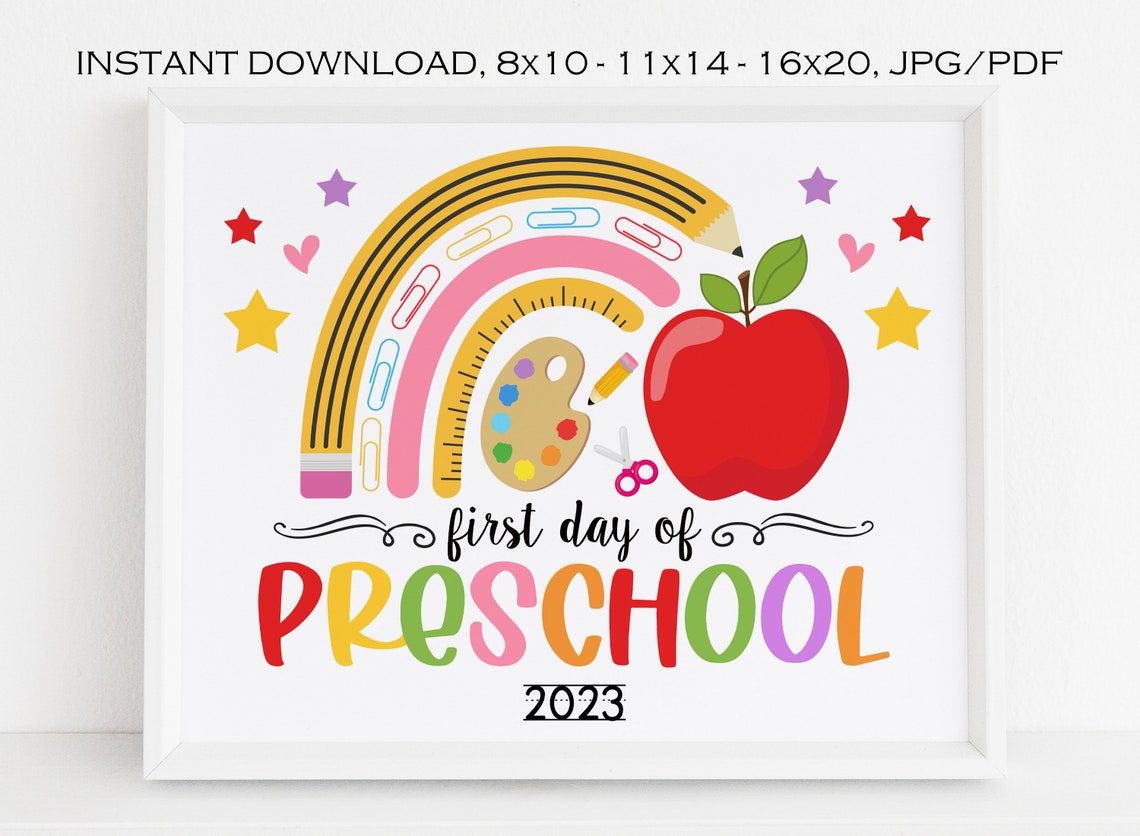 Rainbow First Day of Preschool Sign Printable Girl Back to - Etsy