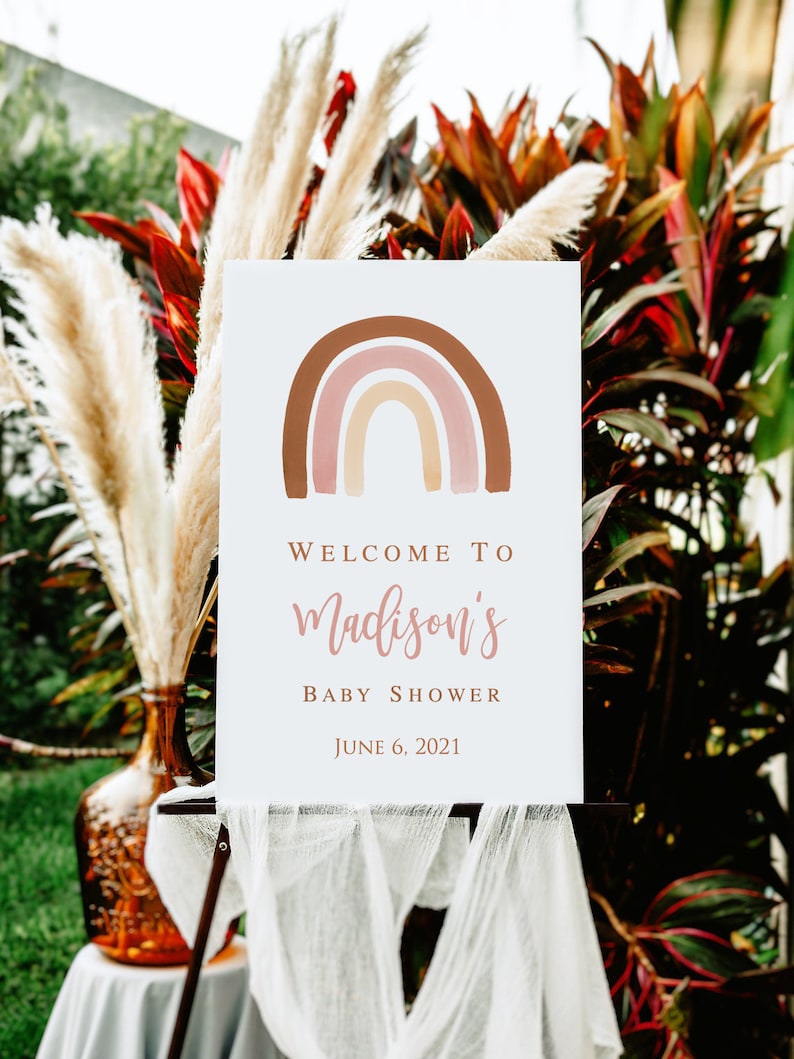 EDITABLE Boho Rainbow Baby Shower Welcome Sign Printable | Etsy