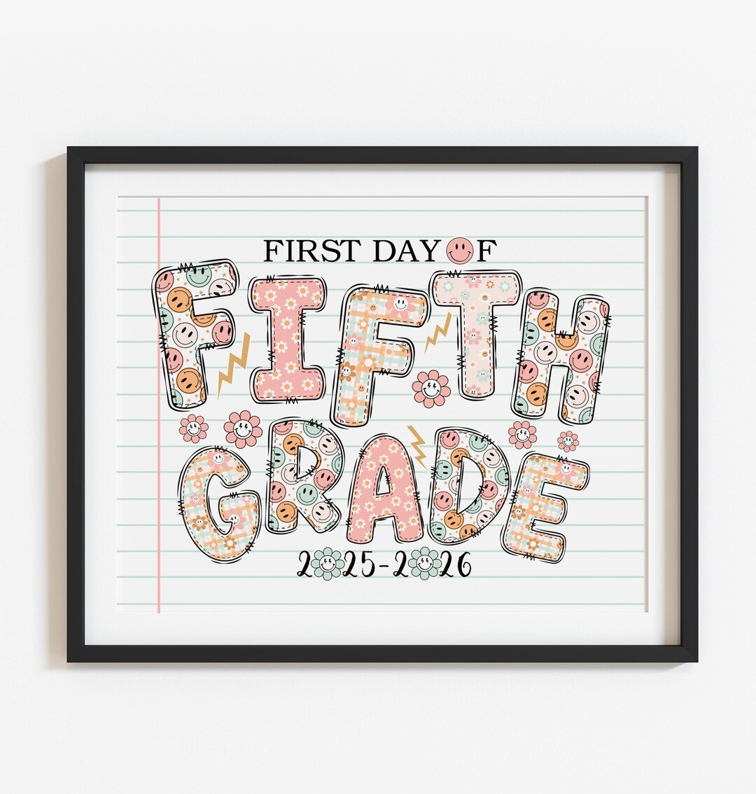 First Day of 5th Grade Sign Printable, Girl Back to School Photo Prop ...