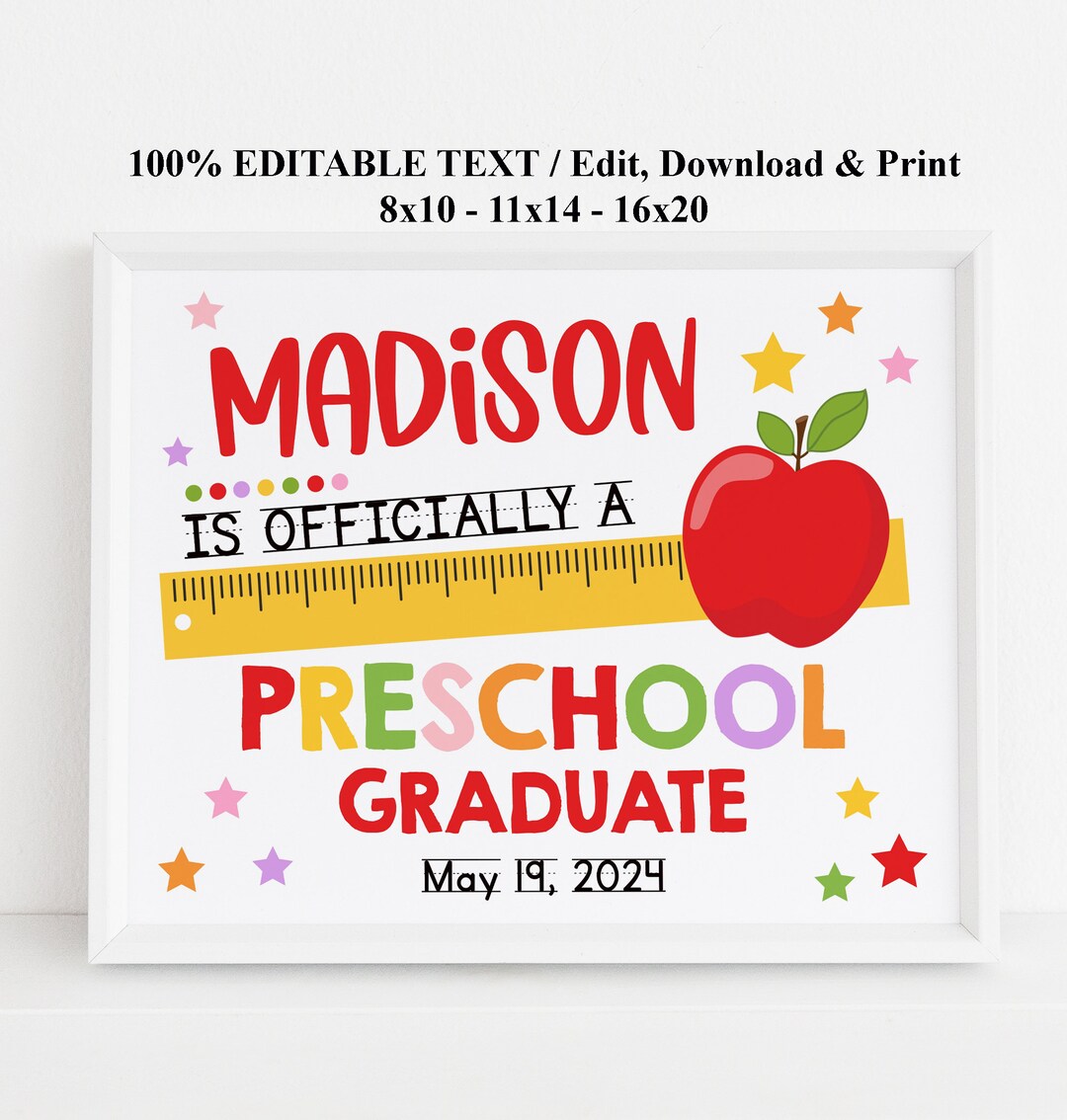 EDITABLE Preschool Graduation Diploma Printable, Girl Last Day of ...