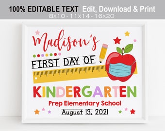 EDITABLE Rainbow First Day of School Printable Sign Girl Back | Etsy