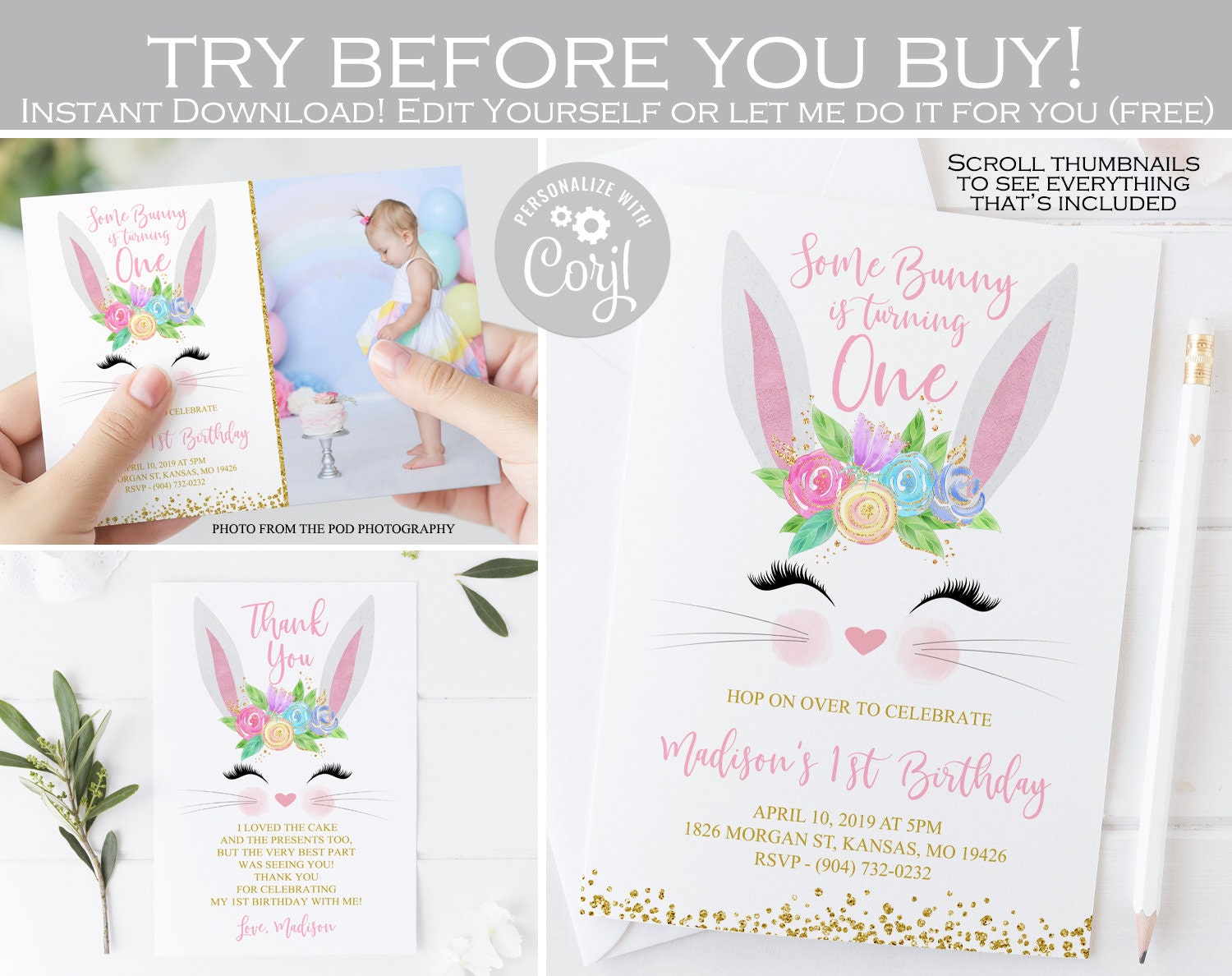 Bunny Birthday Invitation Some Bunny is One Invitation Girl | Etsy
