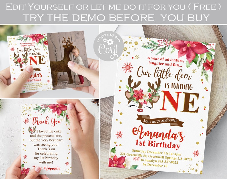 Reindeer Happy Birthday Banner Printable Girl Deer Birthday - Etsy