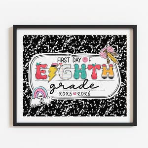 First Day of 8th Grade Sign Printable, Girl Back to School Photo Prop ...