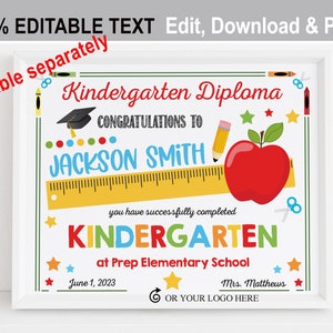 EDITABLE Kindergarten Graduation Diploma Printable, Personalized Girl ...