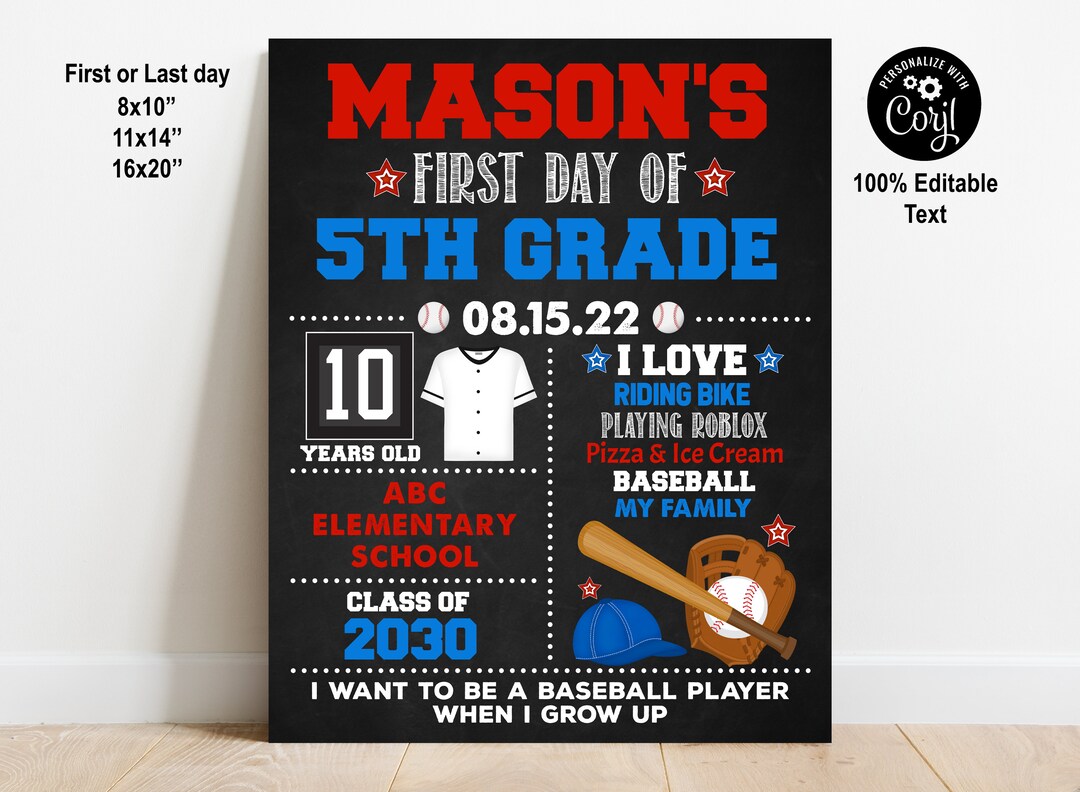EDITABLE Baseball First or Last Day of School Sign Printable, Back to ...