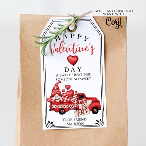 EDITABLE Valentine Sweet Treat Favor Tag Hearts Treat Bag Tag | Etsy