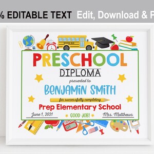 EDITABLE Preschool Graduation Diploma Printable Boy | Etsy