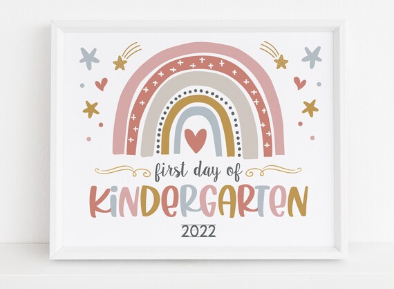 Boho Rainbow First Day of Kindergarten Sign Printable Girl | Etsy