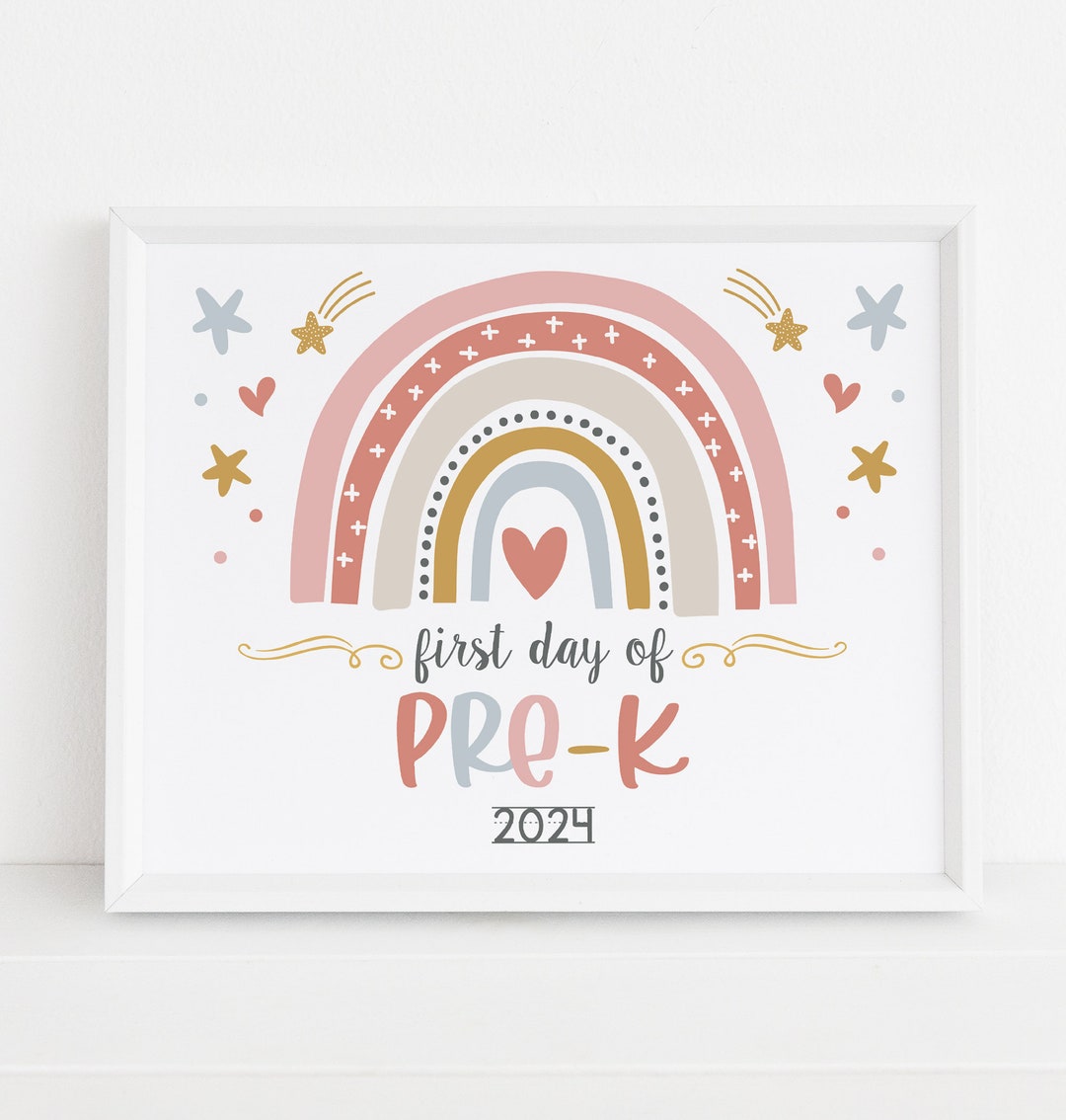 Boho Rainbow First Day of Pre-k Sign, Prek, Printable Girl Back to ...