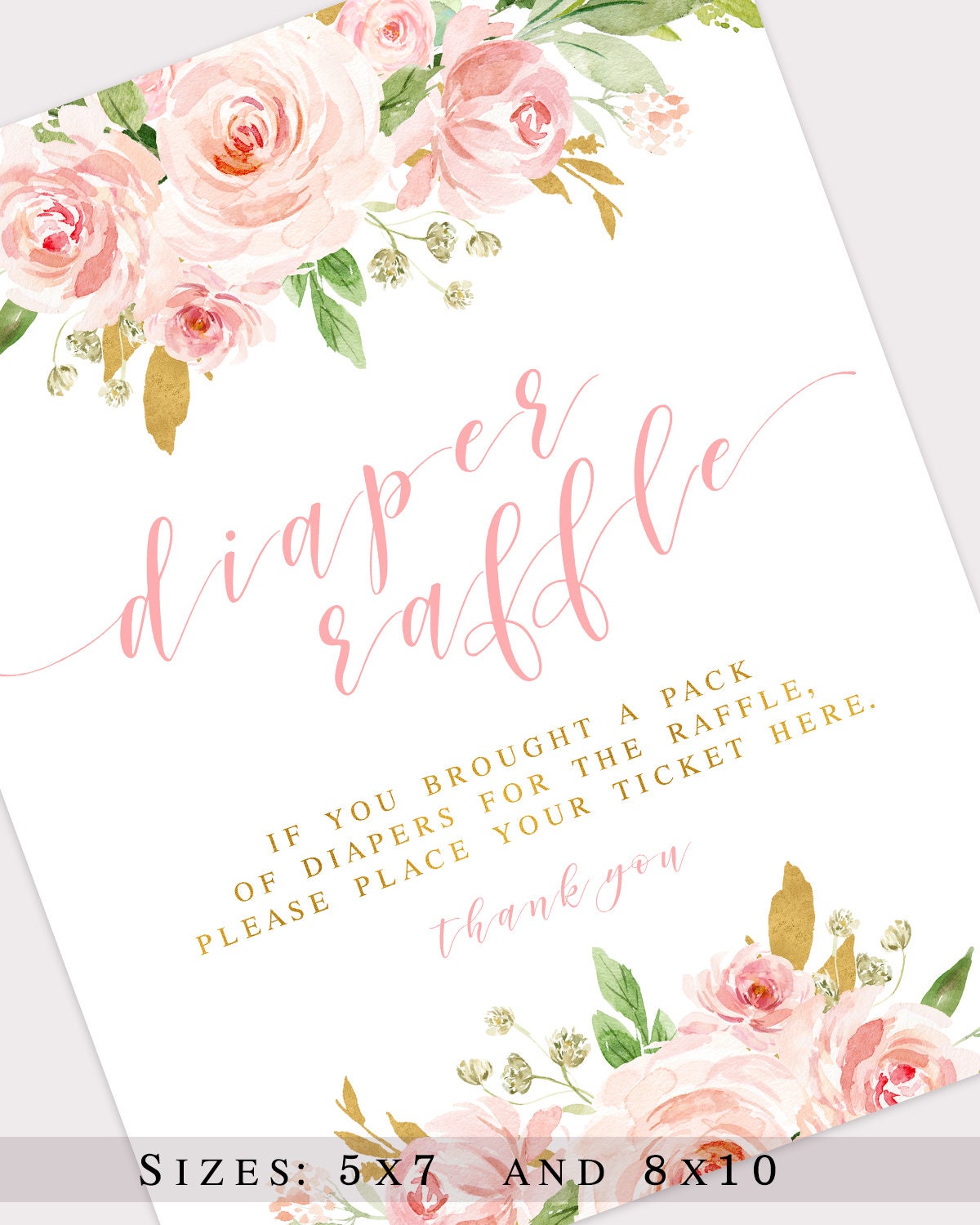 Diaper Raffle Sign Printable Blush Pink and Gold Girl Baby | Etsy