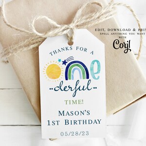 Editable Boho Blue Green Rainbow First Birthday High Chair Banner ...