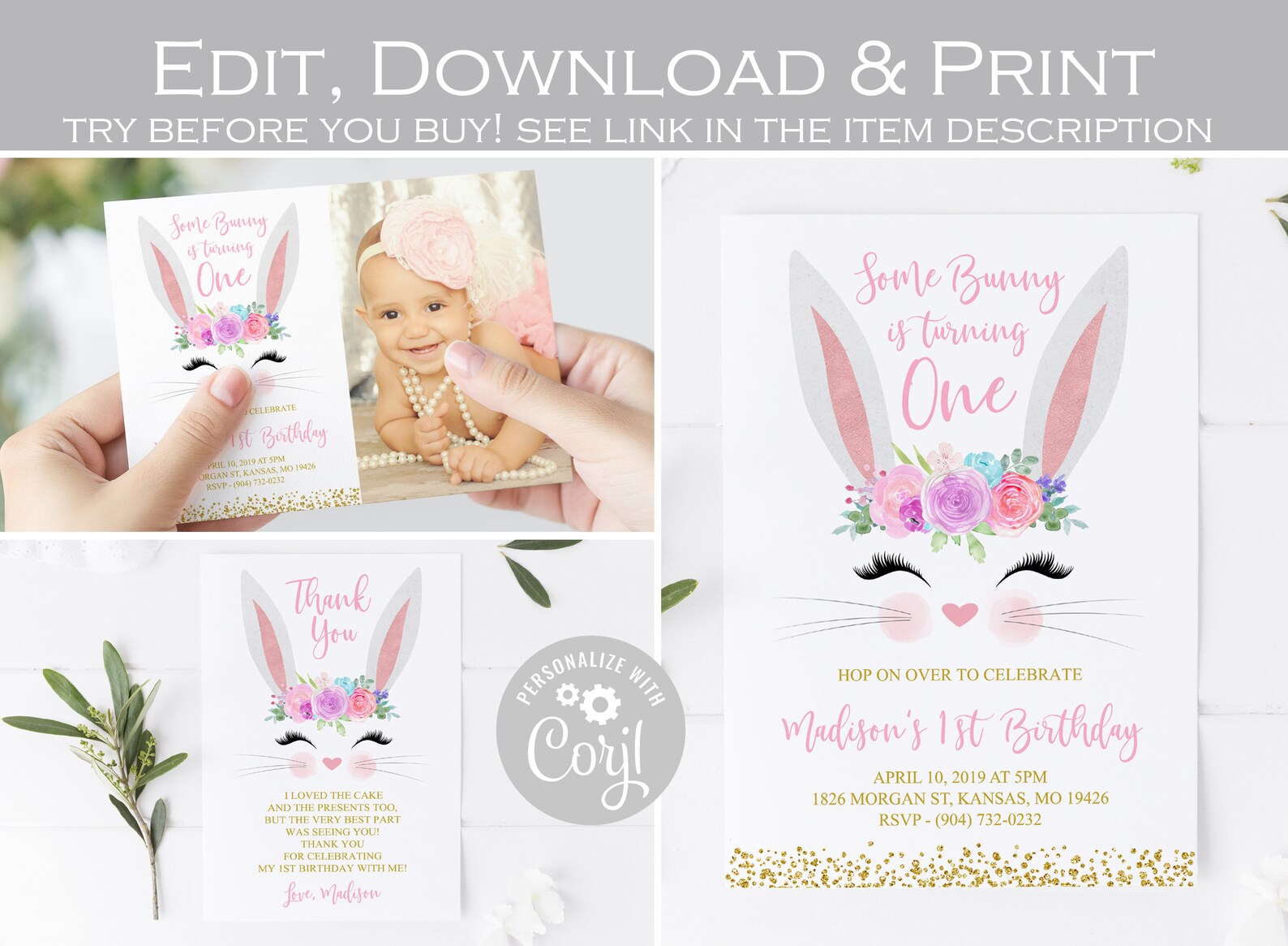 Thank you for hopping by sign printable Pink and gold 1st | Etsy