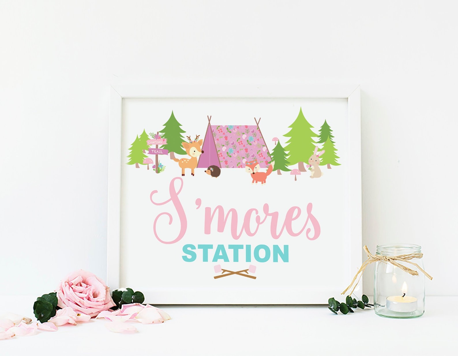 S'mores Station Sign Printable, Smores Bar, Girl Camping Birthday Party ...