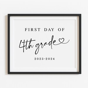 Minimalist First Day of 4th Grade Sign Printable, Modern Kids Back to ...