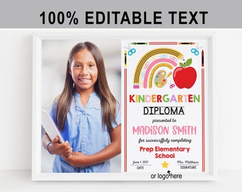 Rainbow Editable Diploma Graduation Certificate Instant - Etsy