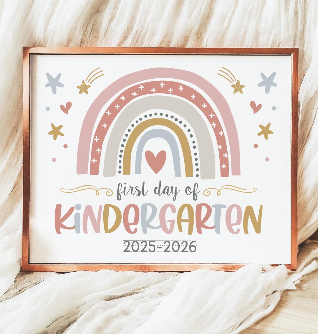 Boho Rainbow First Day of Kindergarten Sign Printable, Girl Back to ...