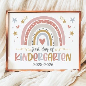 Boho Rainbow First Day of Kindergarten Sign Printable, Girl Back to ...