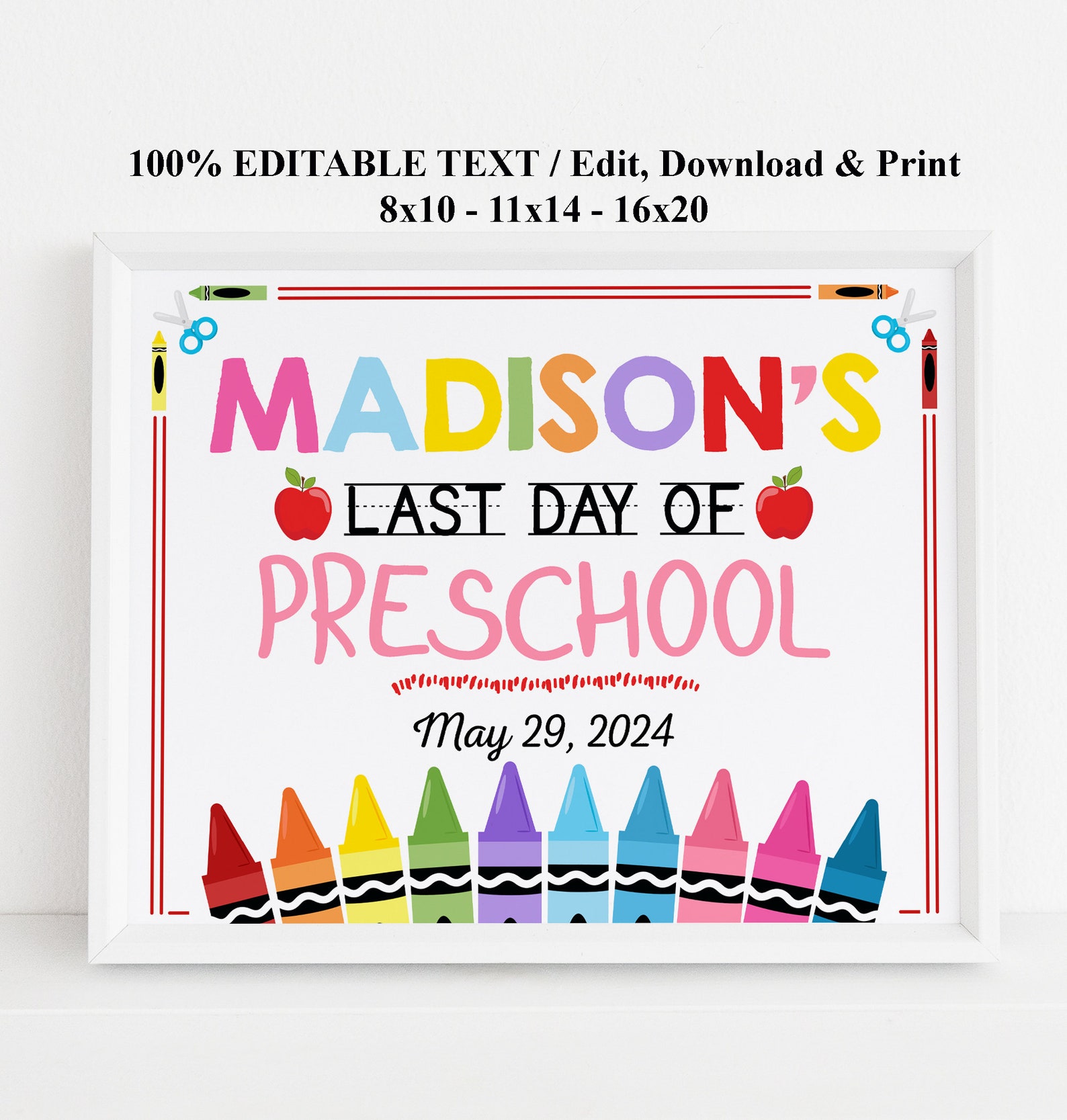 EDITABLE Last Day of School Printable Sign, Girl End of School Year ...