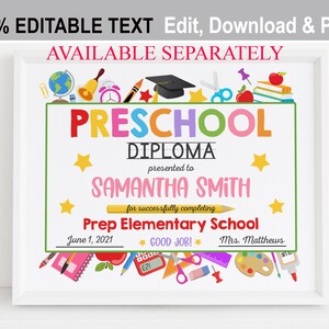 EDITABLE Preschool Graduation Diploma Printable, Kids Personalized ...