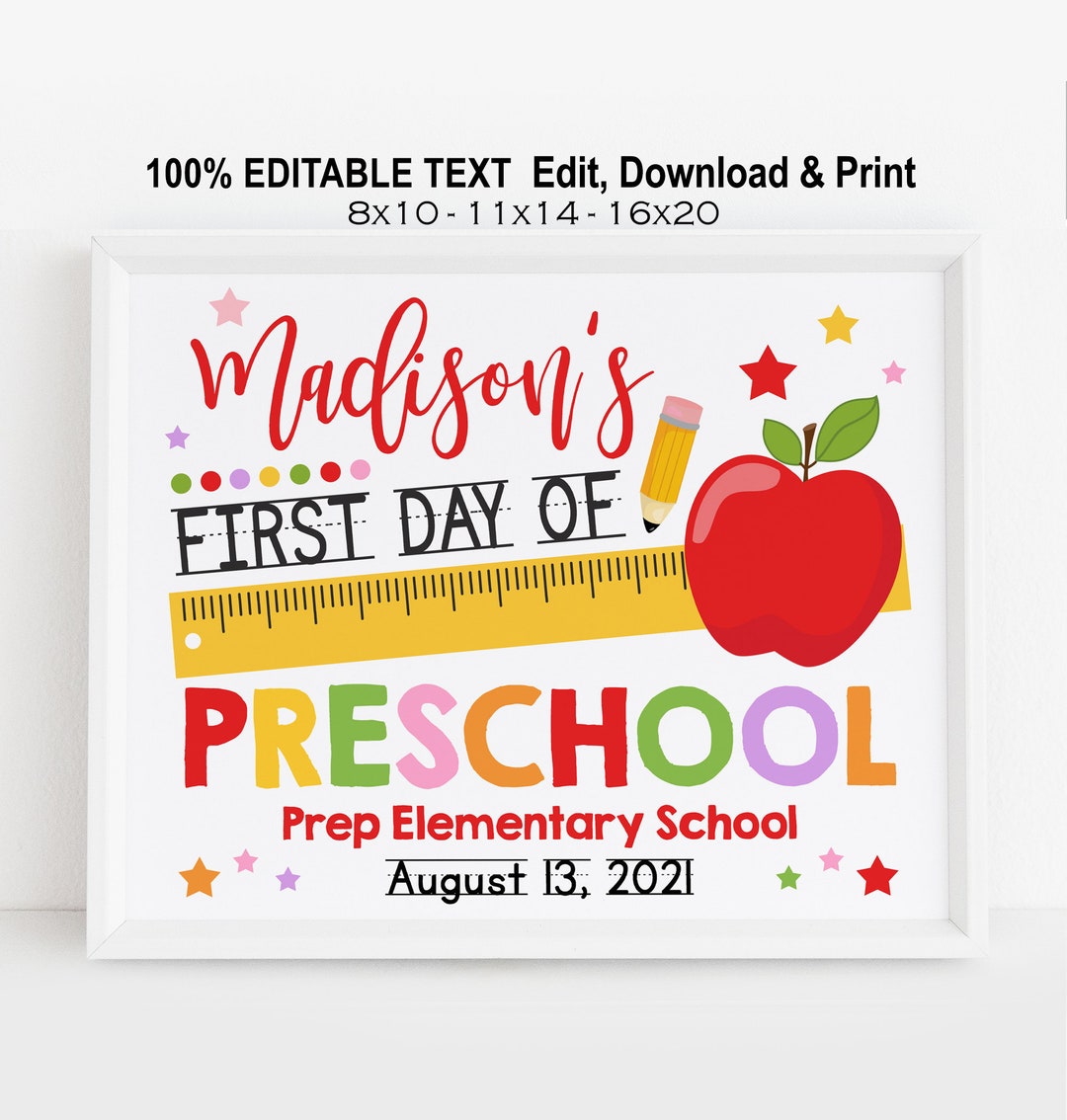 Editable Girl First Day of School Sign Printable, Back to School ...
