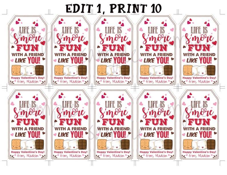 S'mores Valentine's Day Gift Tag Printable, Life is S'more Fun With a ...