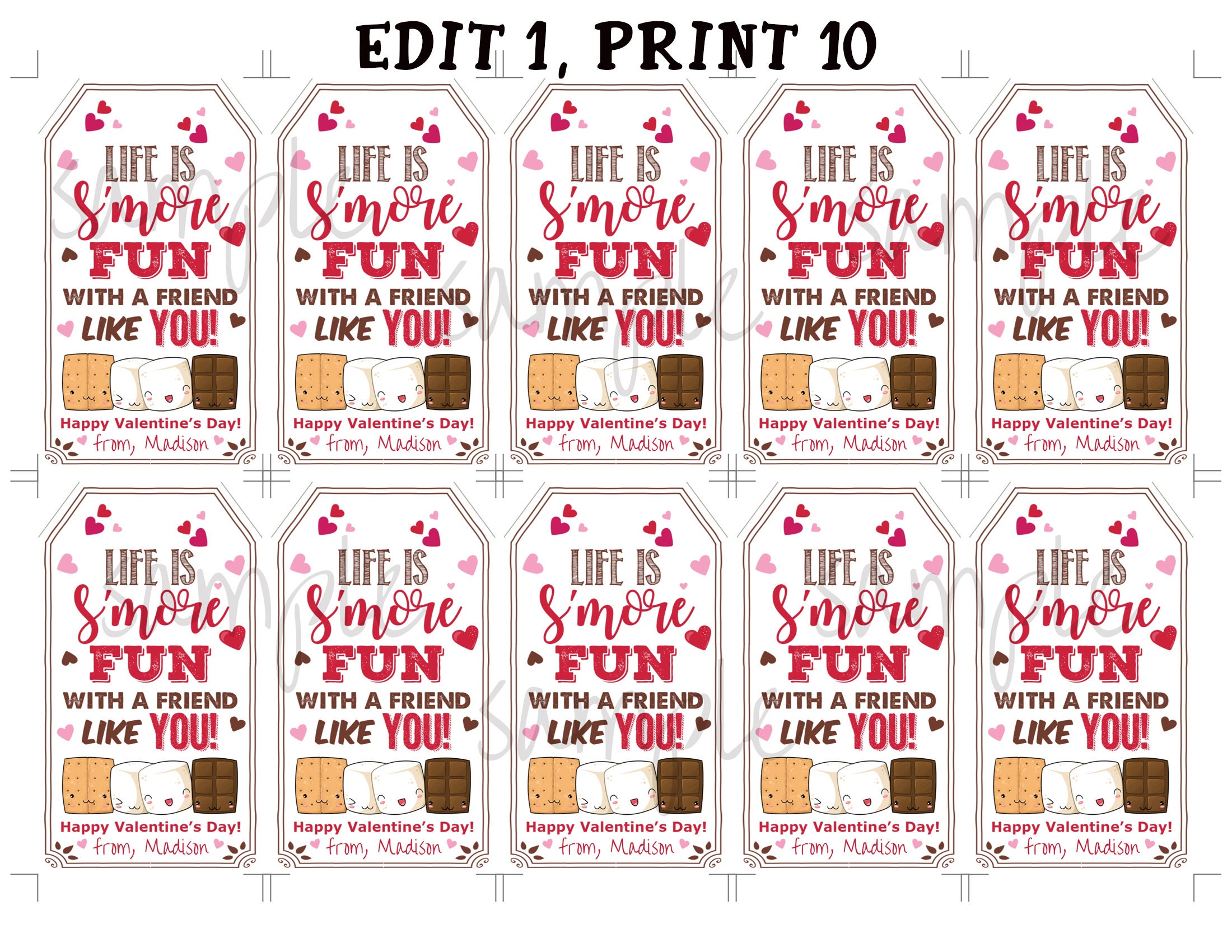 S'mores Valentine's Day Gift Tag Printable, Life is S'more Fun With a ...