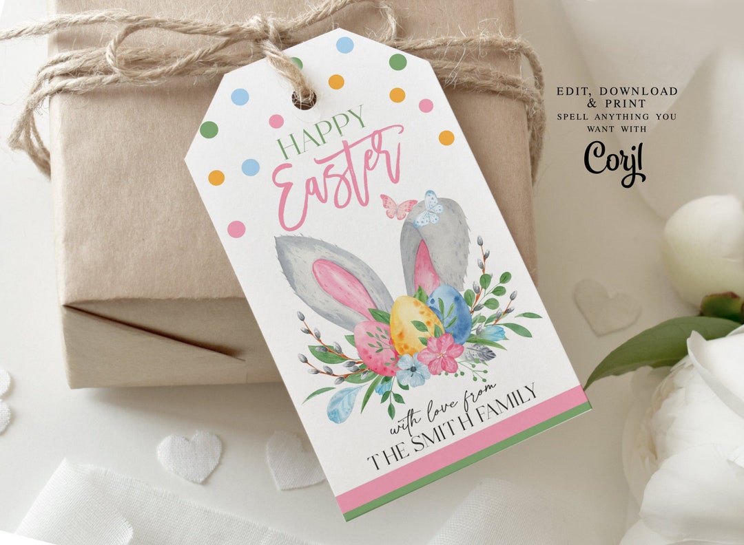 Happy Easter Bunny Gift Tag Printable, Easter Basket Party Favors ...